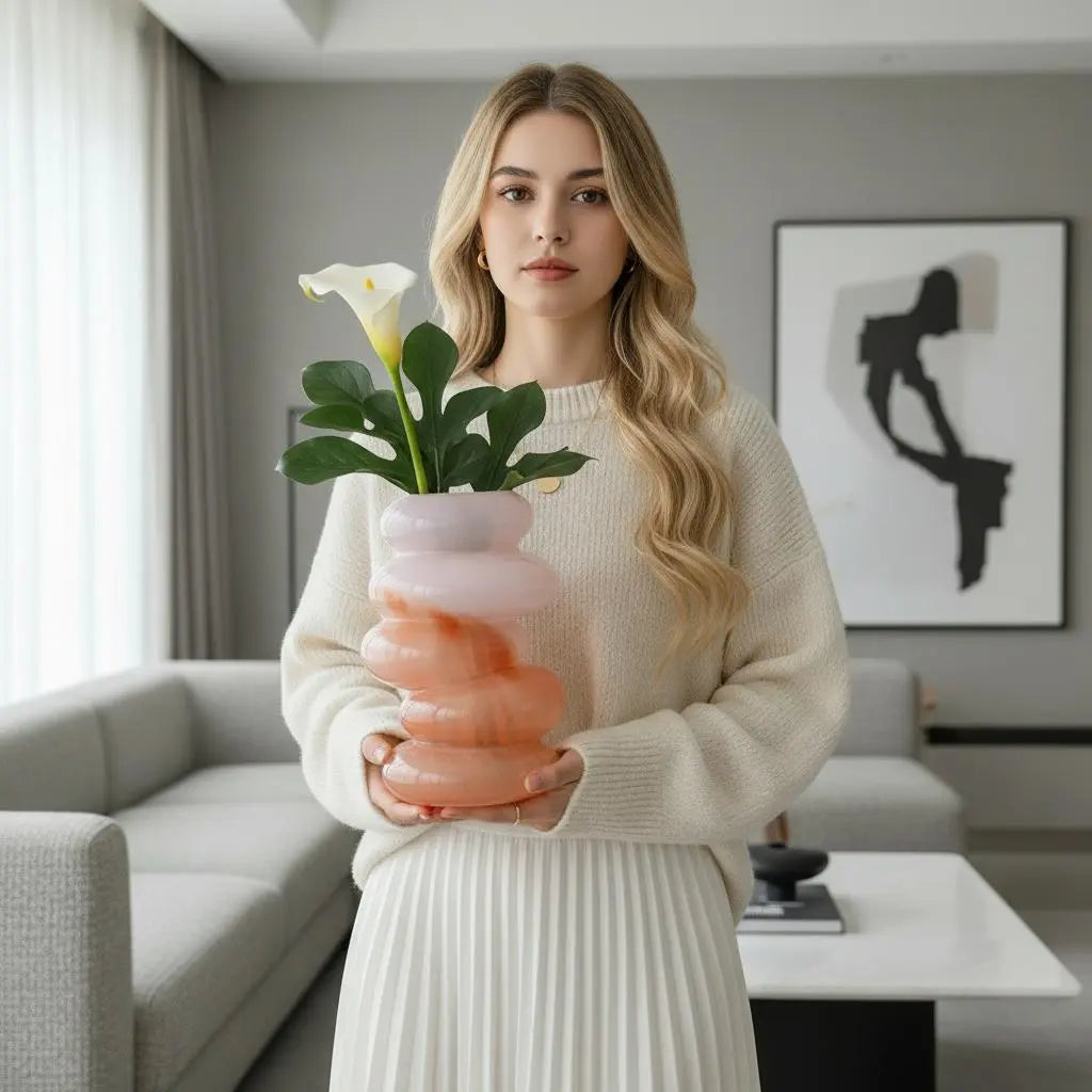 Peach Glass Vase - Gradient - Swirl Peach Vase | Cloudnola